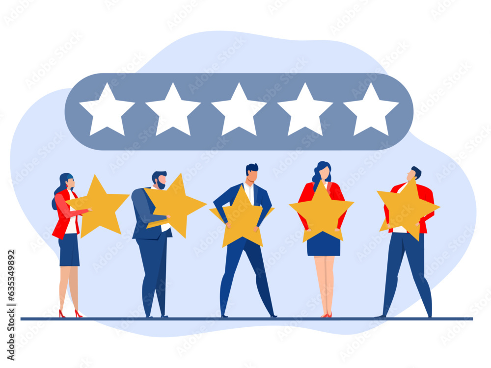 Five star rating positive feedback,people holding review stars ...