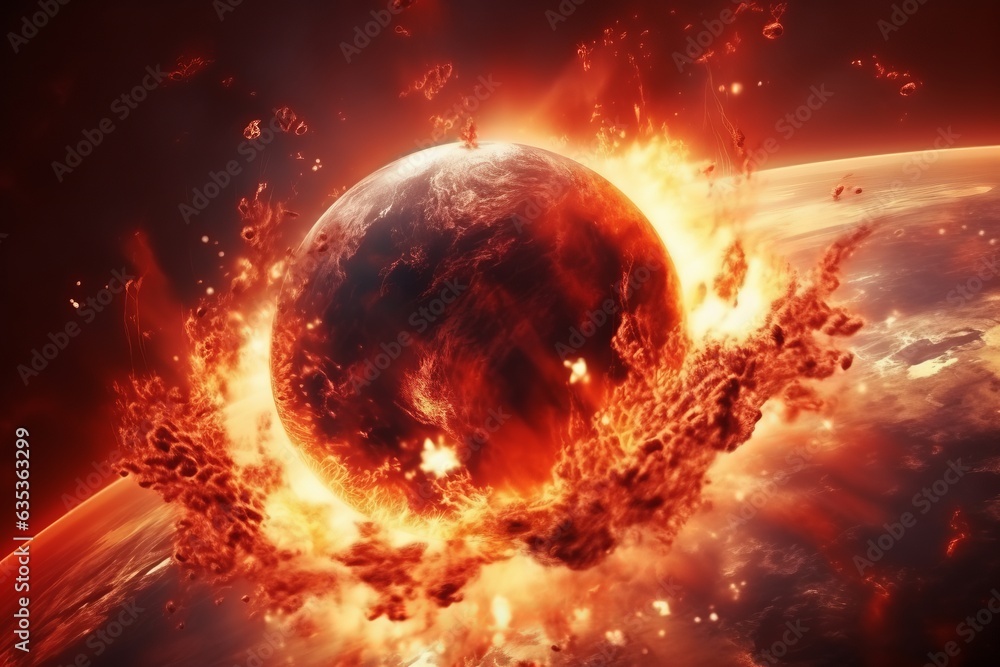 Abstract apocalyptic background - burning and exploding planet Earth in ...