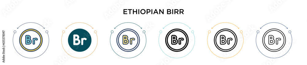 Ethiopian birr icon in filled, thin line, outline and stroke style ...