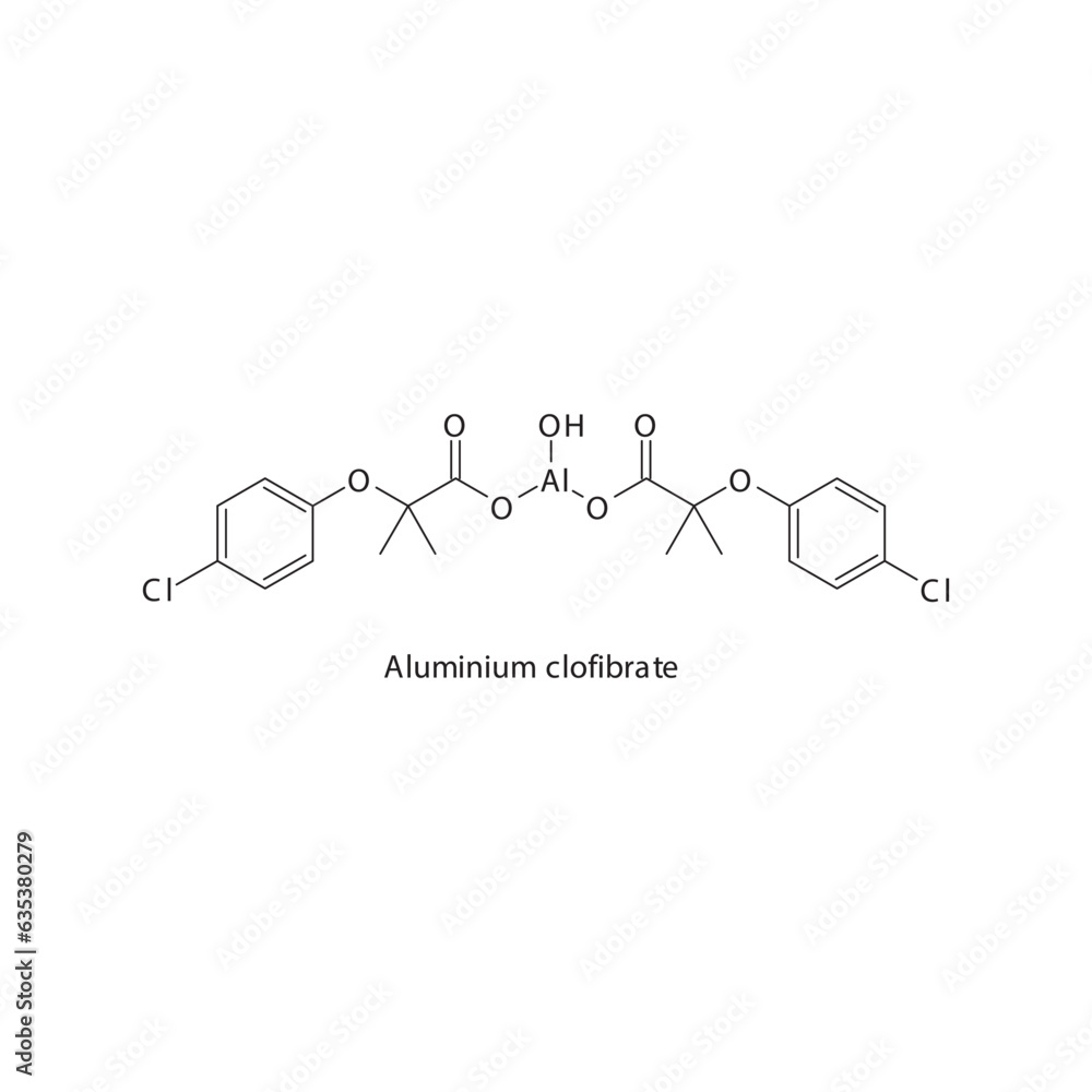 Aluminium clofibrate flat skeletal molecular structure Fibrate drug ...