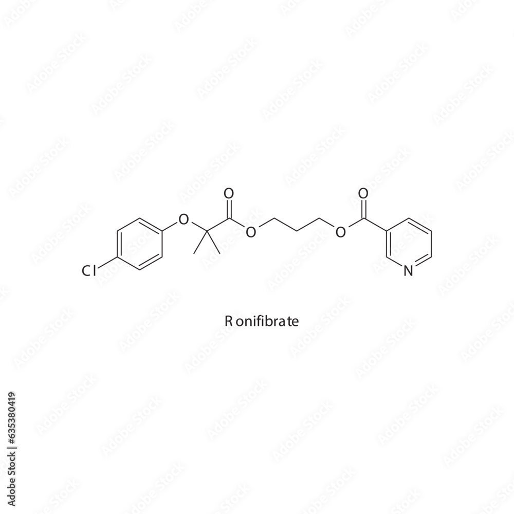 Ronifibrate flat skeletal molecular structure Fibrate drug used in ...