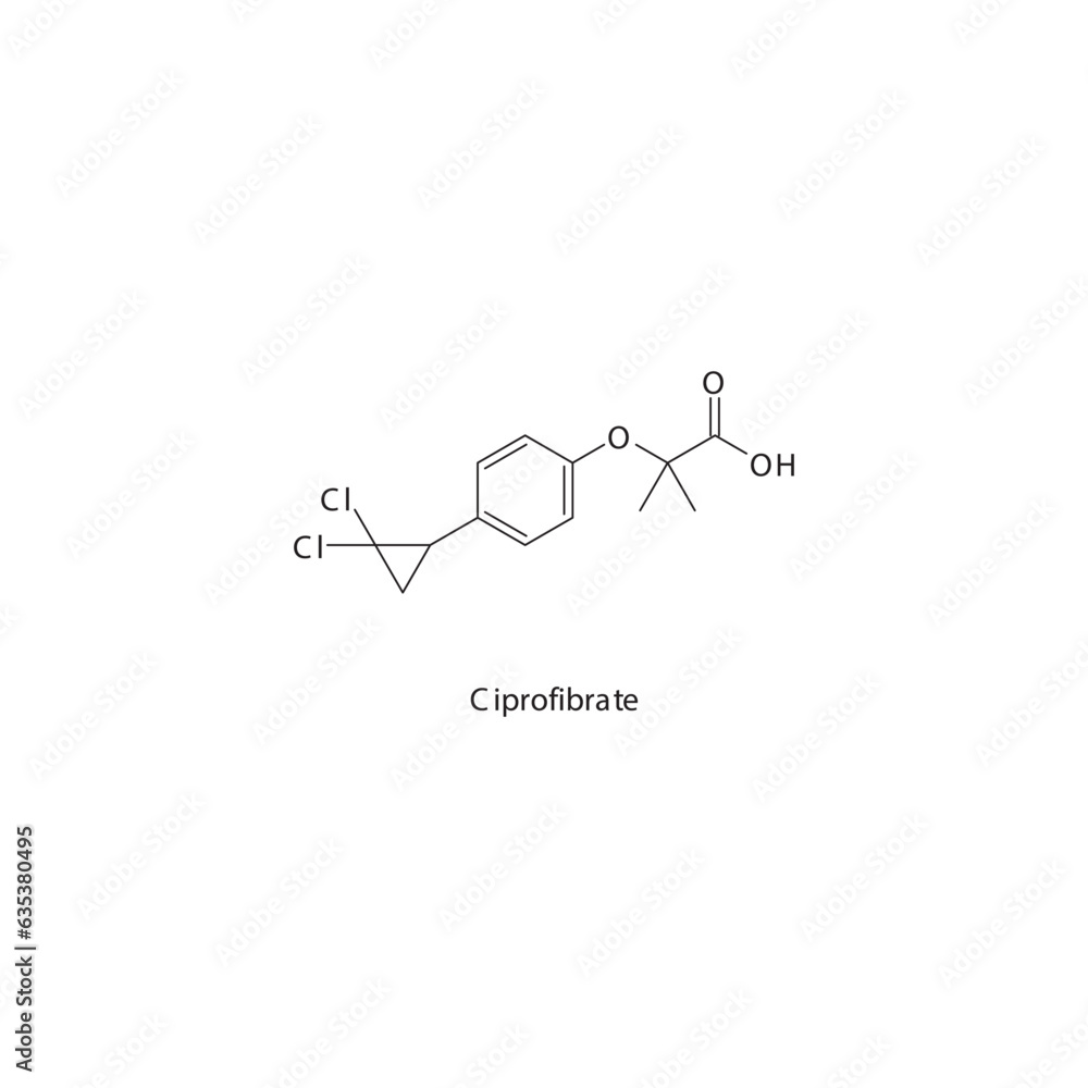 Ciprofibrate flat skeletal molecular structure Fibrate drug used in ...
