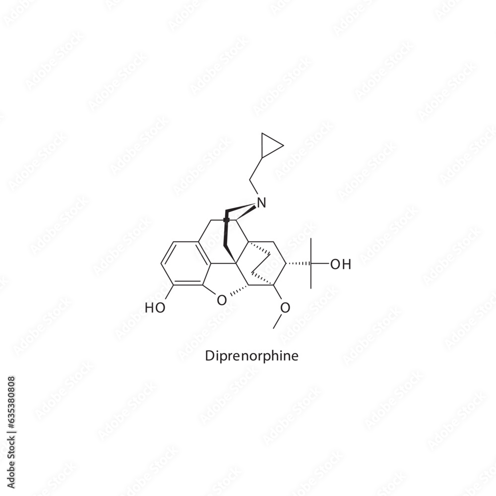 Diprenorphine flat skeletal molecular structure Opioid antagonist drug ...