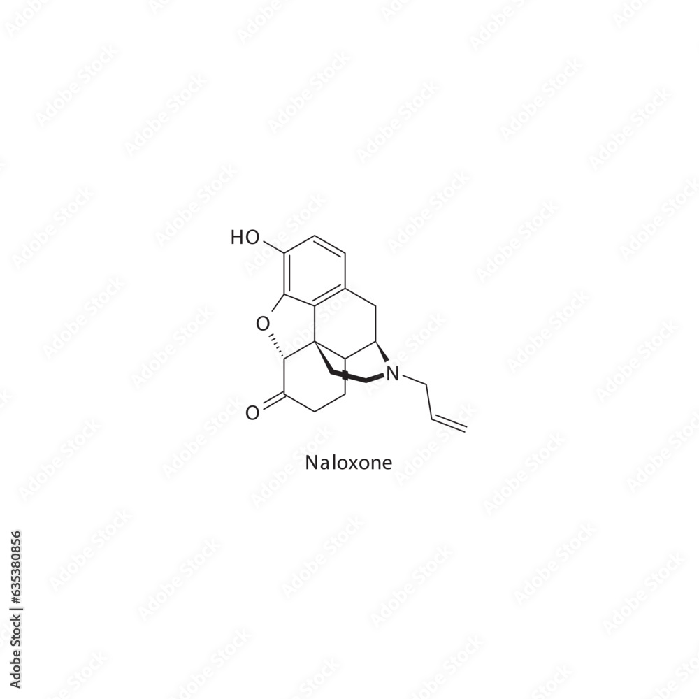Naloxone flat skeletal molecular structure Opioid antagonist drug used ...