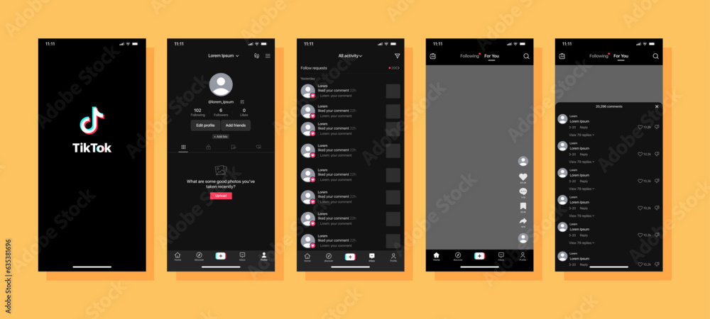 TikTok. Set tiktok screen. Tik tok mockup. social networks. Tiktok ...