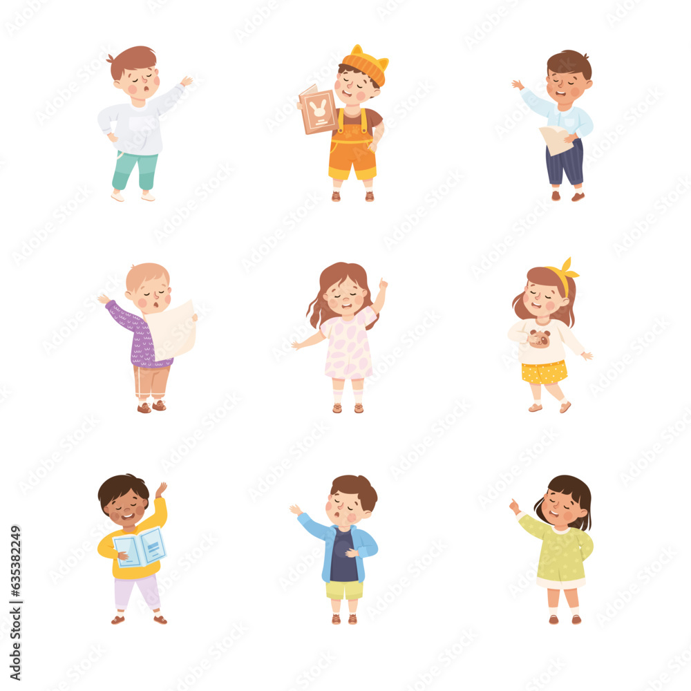 Little Boy and Girl Character Standing and Tell Story or Recite Poetry ...