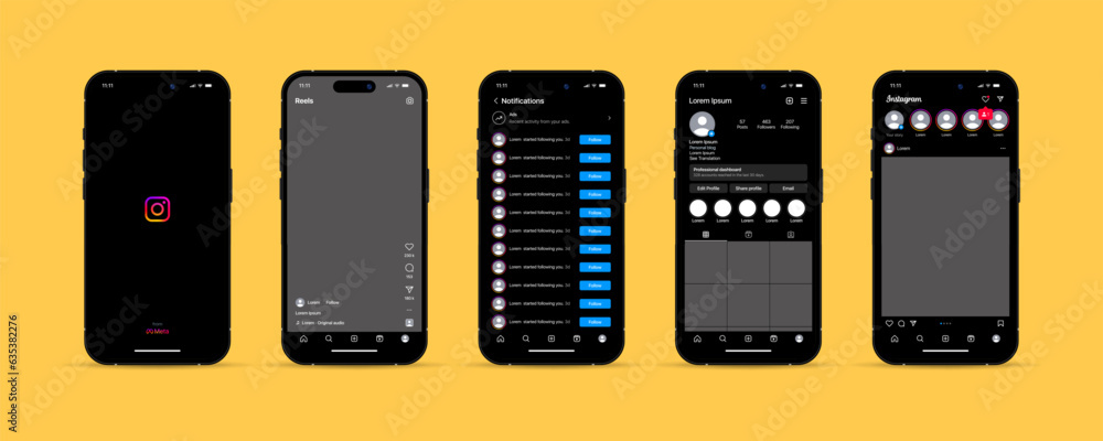 Set instagram screen social media and social network interface template ...