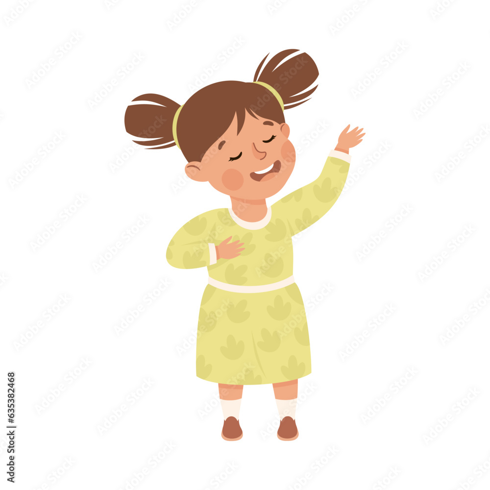 Little Girl Character Standing and Tell Story or Recite Poetry Vector ...