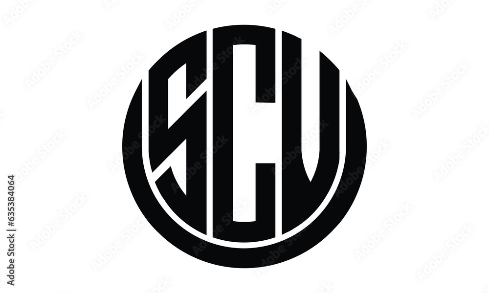 SCV shield in circle logo design vector template. lettermrk, wordmark ...