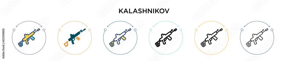 Kalashnikov icon in filled, thin line, outline and stroke style. Vector ...