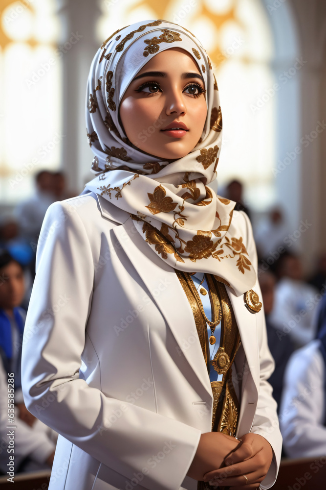 A remarkable Muslim woman gazes into the eyes of the eager audience ...