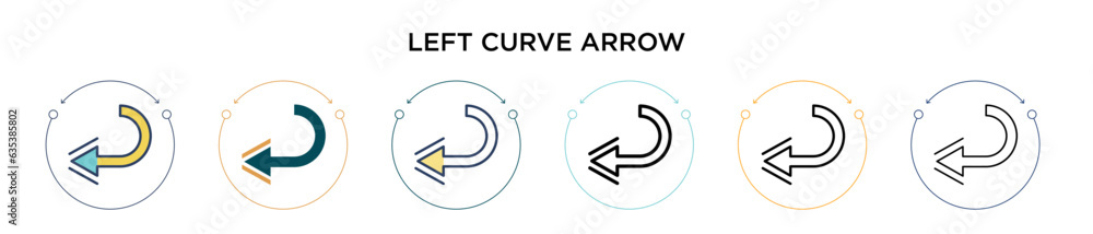 Left curve arrow icon in filled, thin line, outline and stroke style ...