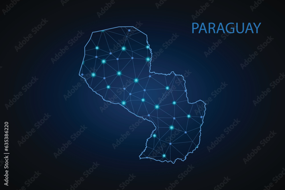 Map of Paraguay. Wire frame 3D mesh polygonal network line, design ...