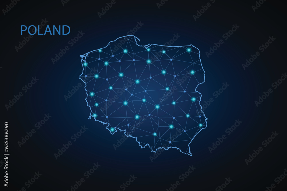 Map of Poland. Wire frame 3D mesh polygonal network line, design sphere ...