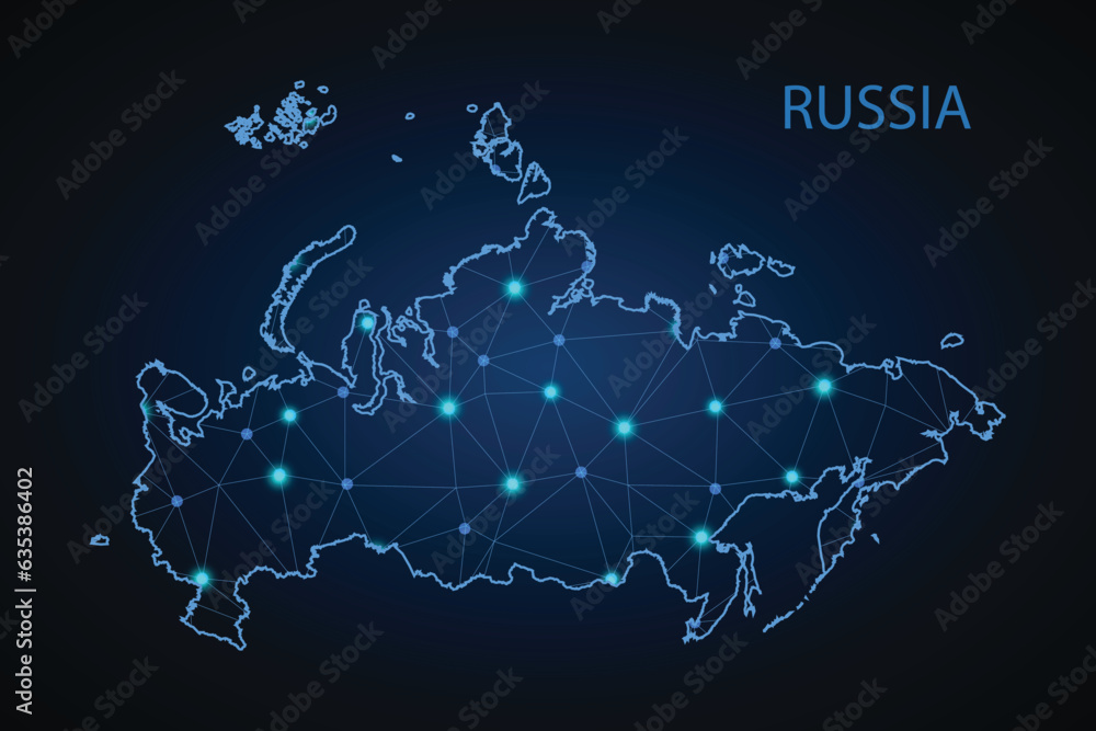 Map of Russia. Wire frame 3D mesh polygonal network line, design sphere ...