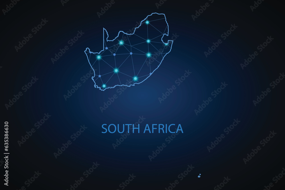 Map of South Africa. Wire frame 3D mesh polygonal network line, design ...