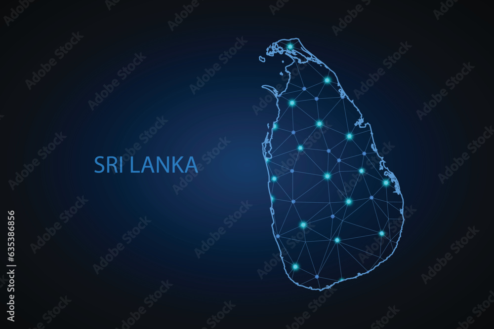 Map of Sri Lanka. Wire frame 3D mesh polygonal network line, design ...