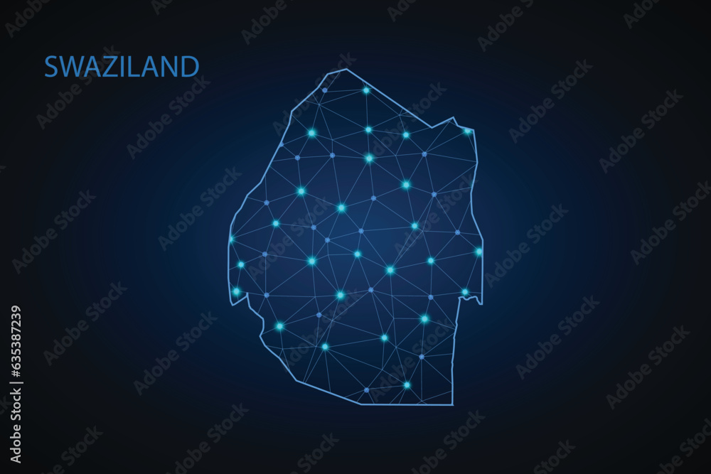Map of Swaziland. Wire frame 3D mesh polygonal network line, design ...