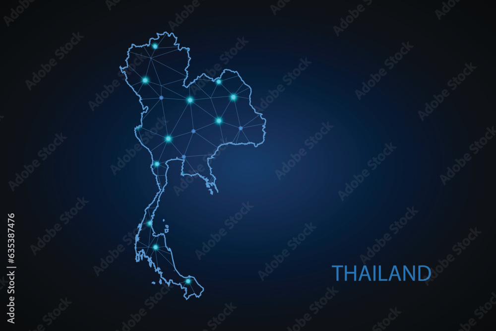 Map of Thailand. Wire frame 3D mesh polygonal network line, design ...