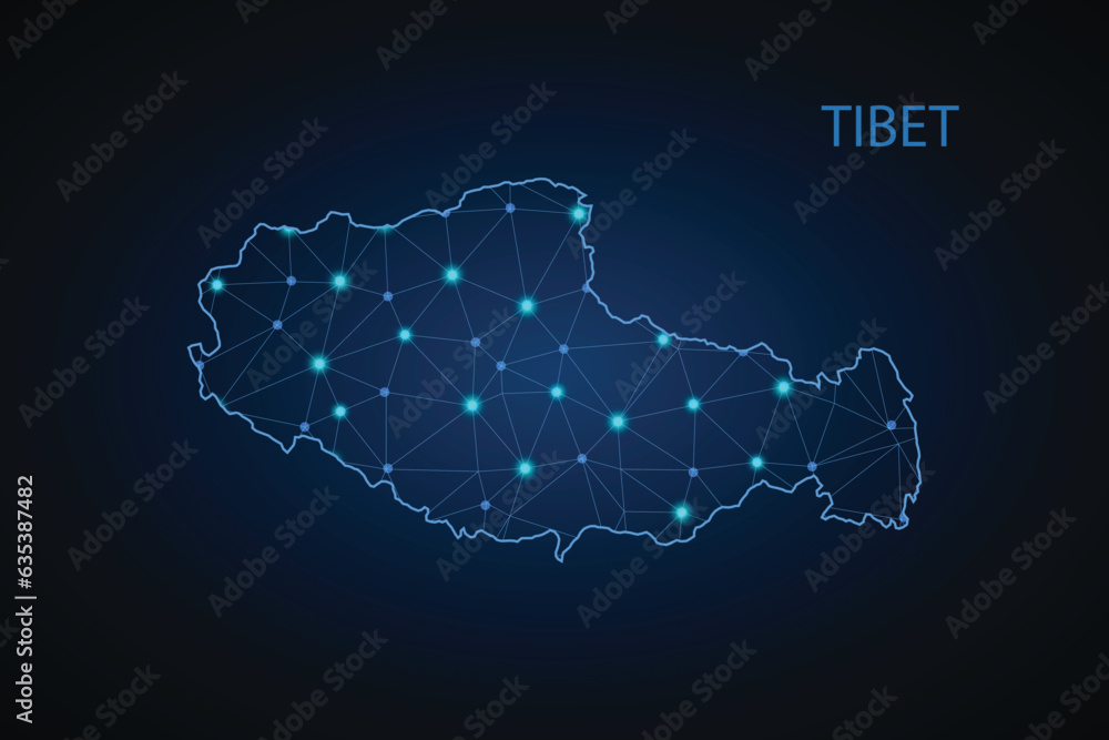 Map of Tibet. Wire frame 3D mesh polygonal network line, design sphere ...