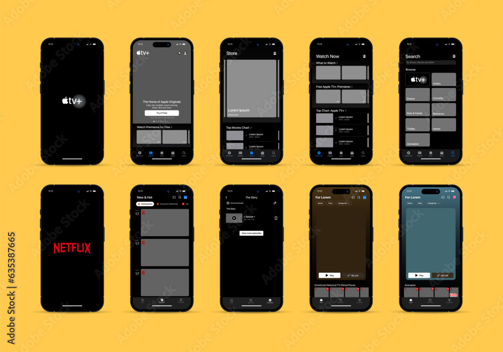 TV+ and Netflix streaming service set. A popular streaming service for ...