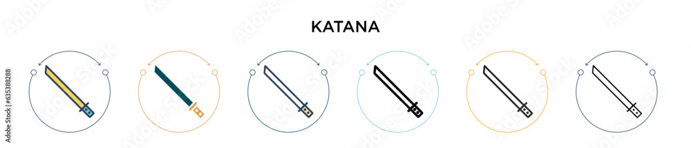 Katana icon in filled, thin line, outline and stroke style. Vector ...