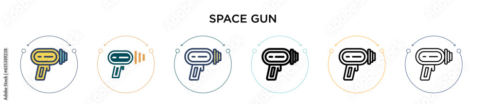 Vetor de Space gun icon in filled, thin line, outline and stroke style ...
