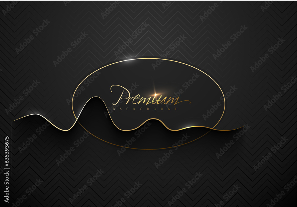 Golden curve line black luxury banner. Golden text on black ellipse ...