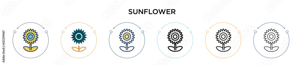 Sunflower icon in filled, thin line, outline and stroke style. Vector ...