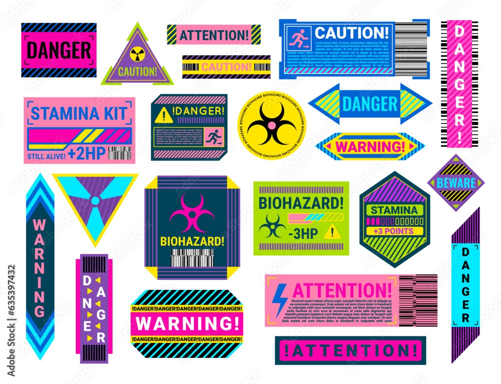 Cartoon Color Different Types Cyberpunk Decal Set Concept Flat Design ...