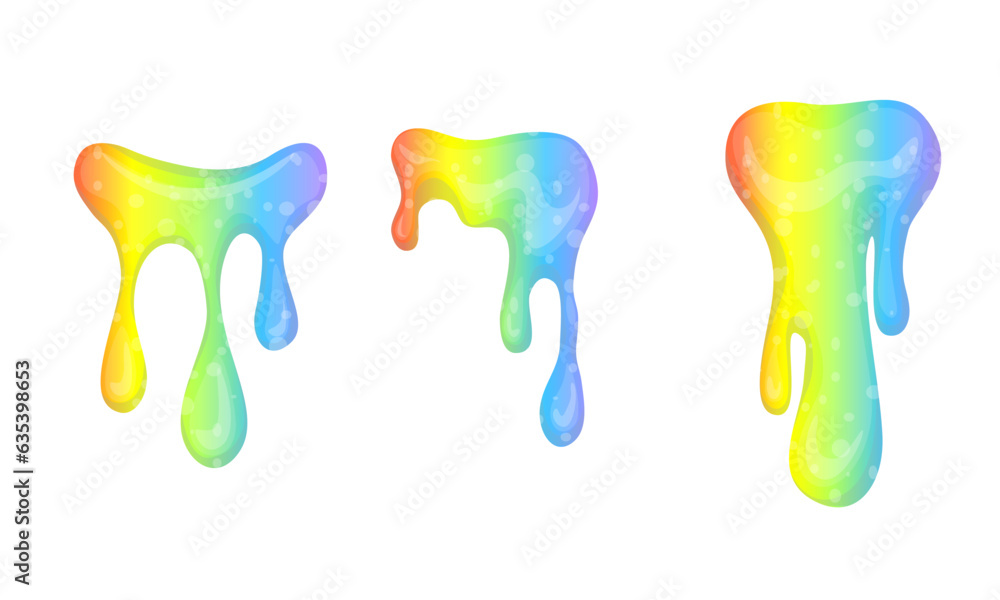 Cartoon Color Different Rainbow Slime Dripping Set Concept Flat Design ...