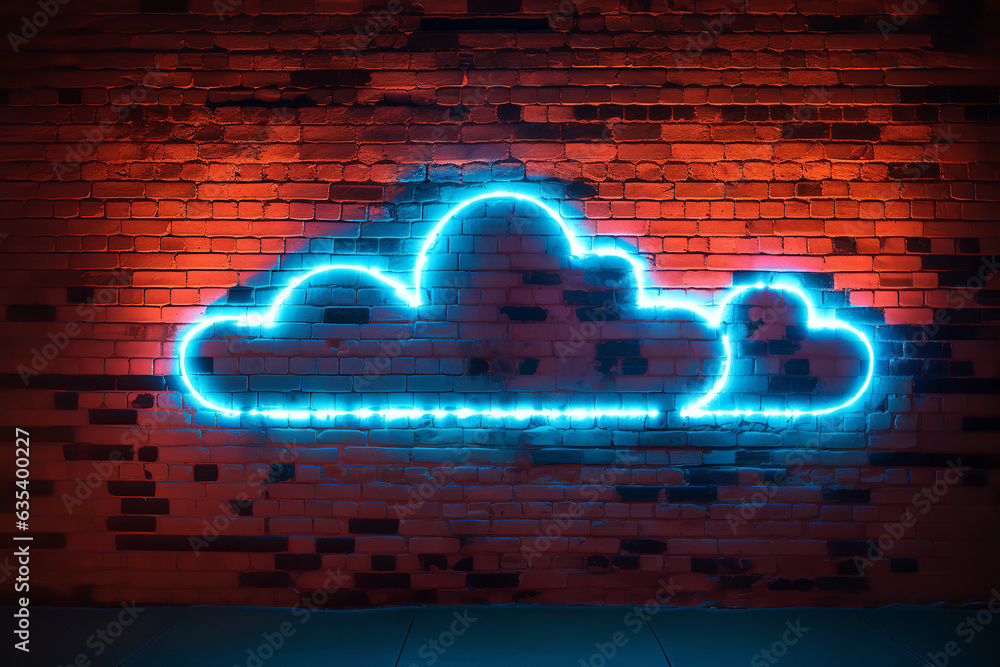 Urban aesthetics meet technology as a neon cloud symbol illuminates a ...