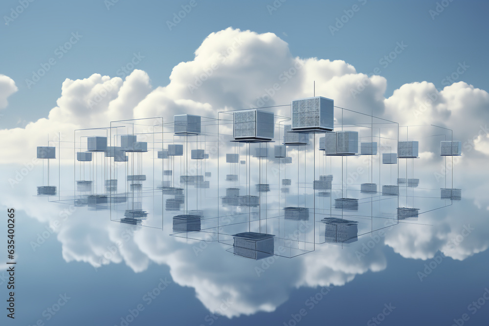 Floating islands boasting server racks are anchored to a central cloud ...