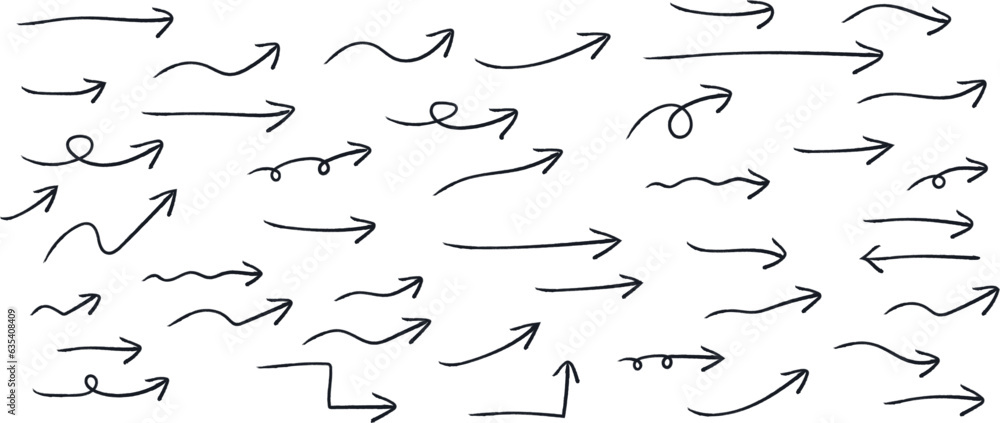 black hand drawn arrow set.Collection of hand drawn isolated arrows ...