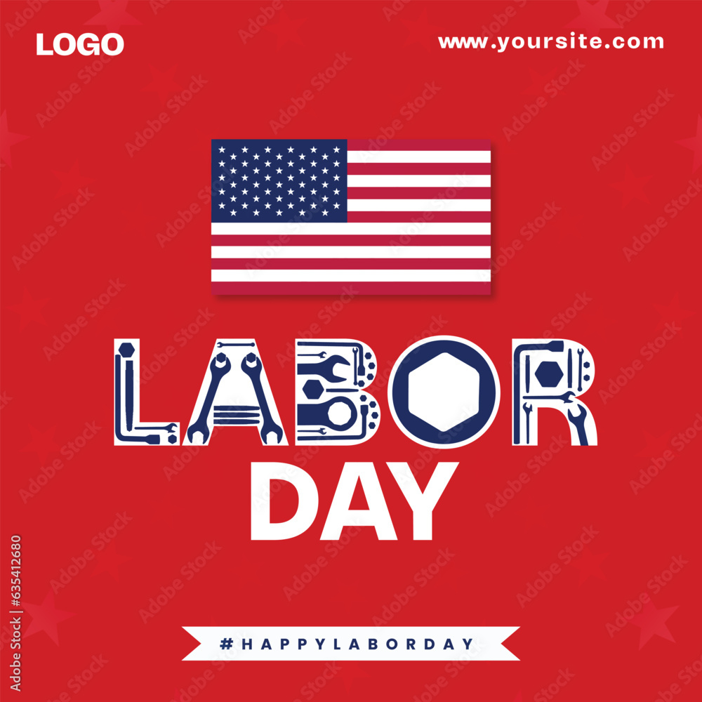 Vector Happy labor day USA flag red color background social media post ...