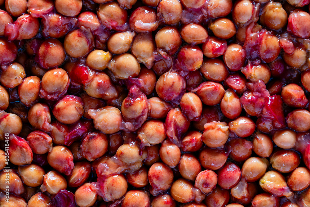 Lots of sour cherry pits as a background closeup. Texture of dried ...