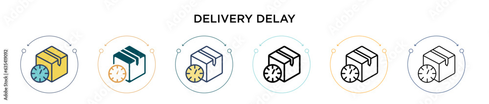 Delivery delay icon in filled, thin line, outline and stroke style ...