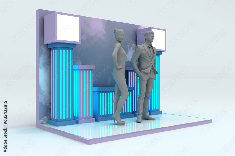 3d illustration stage backdrop photo booth pillar decoration with blank ...