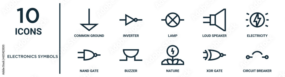 Grafika wektorowa Stock: electronics symbols outline icon set such as ...