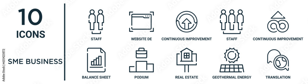sme business outline icon set such as thin line staff, continuous ...