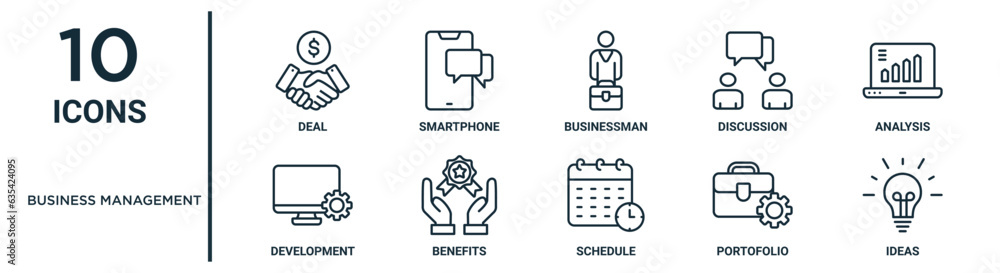business management outline icon set such as thin line deal ...