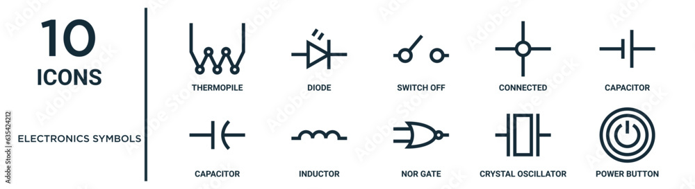 electronics symbols outline icon set such as thin line thermopile ...