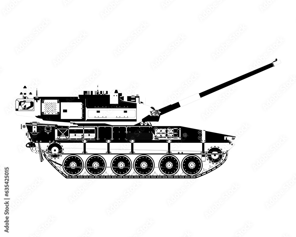 Main battle tank in abstract. Raised barrel. Armored military vehicle ...
