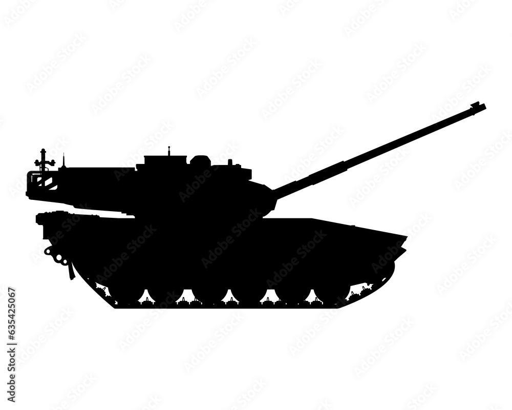 Main battle tank silhouette. Raised barrel. Armored military vehicle. Vector illustration ...