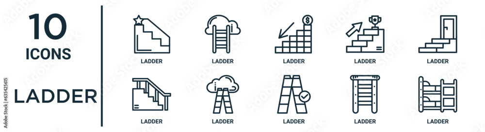 Vetor de ladder outline icon set such as thin line ladder, ladder ...