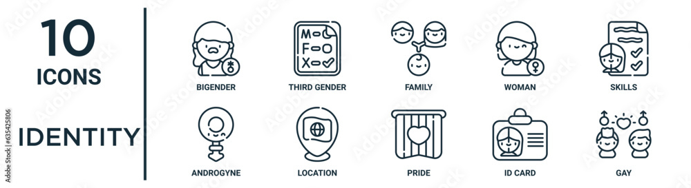 Vetor de identity outline icon set such as thin line bigender, family ...