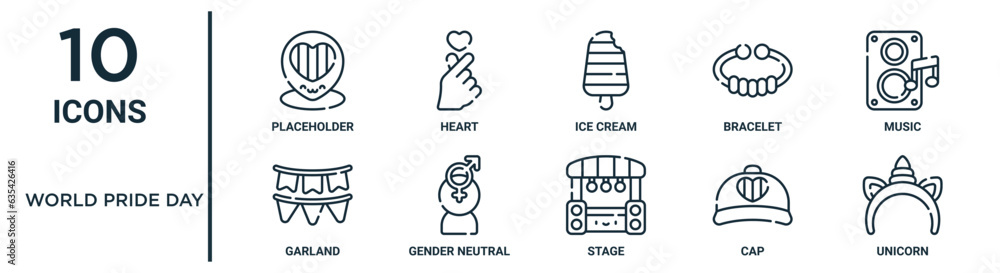 world pride day outline icon set such as thin line placeholder, ice ...
