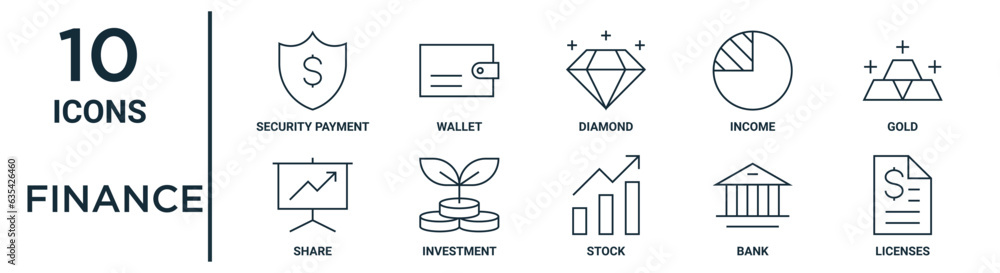 finance outline icon set such as thin line security payment, diamond ...