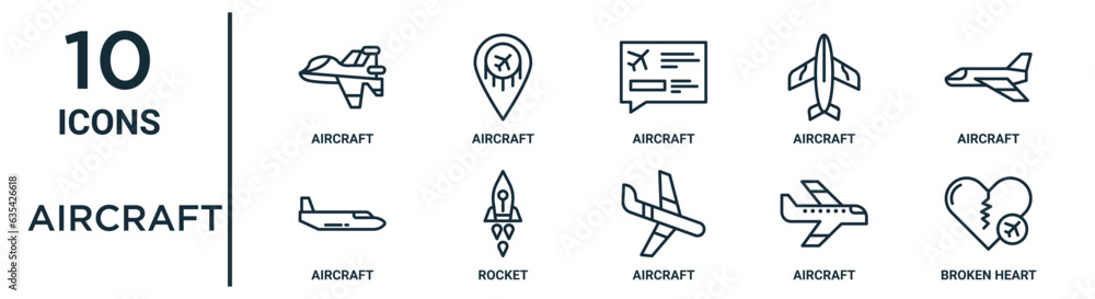 Vetor de aircraft outline icon set such as thin line aircraft, aircraft ...