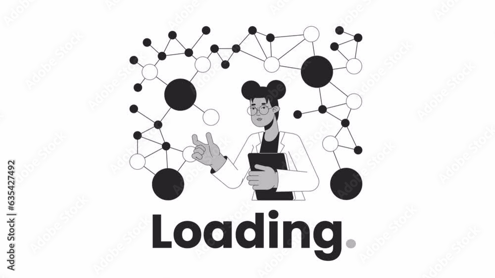 Molecule scientist in lab bw loading animation. African american ...